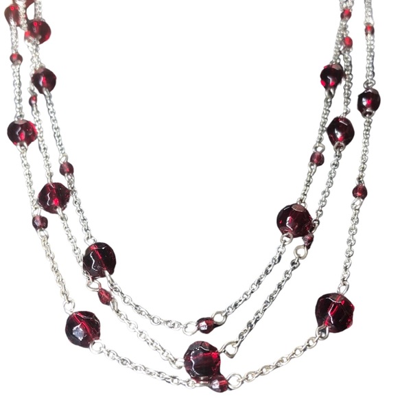 Chaps | Jewelry | Chaps Ralph Lauren Tripkle Strand Silver Tone Red ...